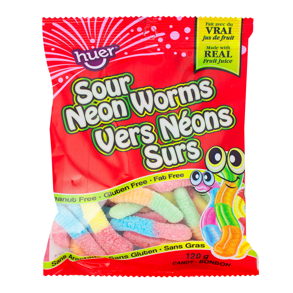 Huer Sour Neon Worms 120g | Gummy Worms | Candy Funhouse – Candy ...