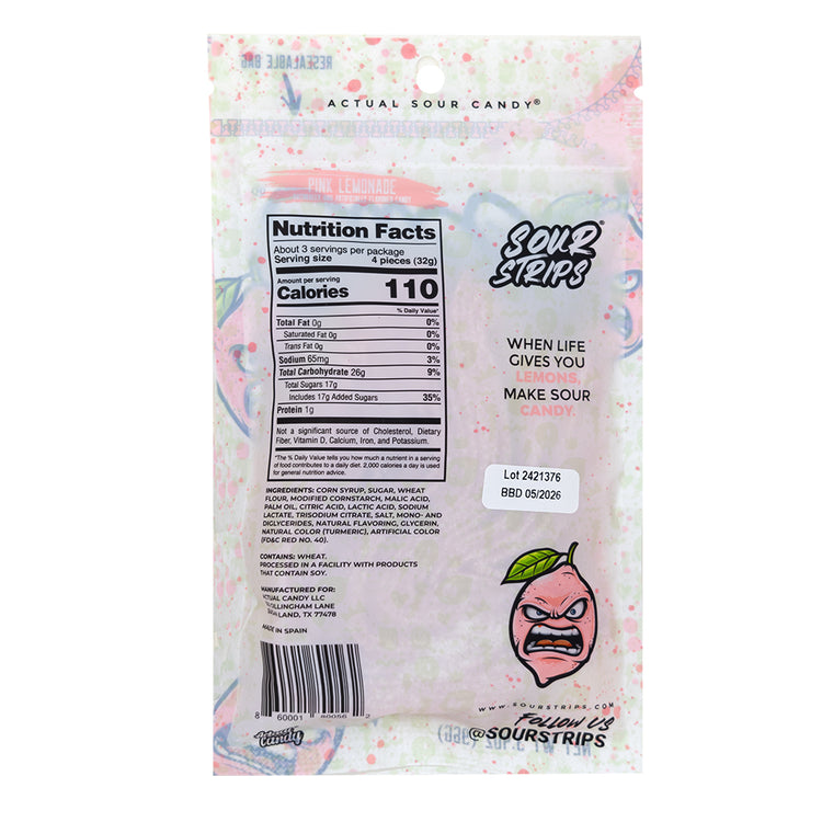 Sour Strips Pink Lemonade - 96g | Candy Funhouse US