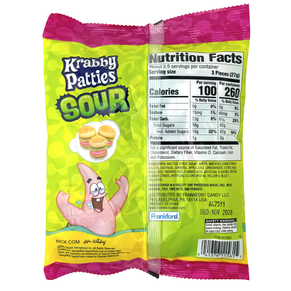 Spongebob Krabby Patties Sour Peg Bag - 2.54oz | Candy Funhouse US