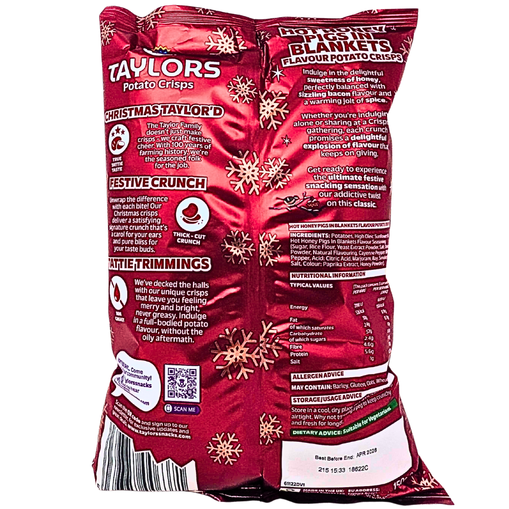 Taylors Hot honey Pigs in Blankets Crisps (UK) 150g| Candy Funhouse US