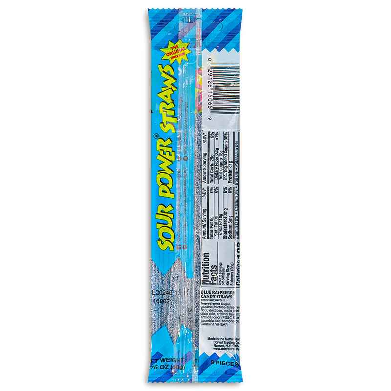 Sour Power Straws Blue Raspberry Candy | Candy Funhouse
